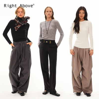 Right Above 可机洗100%48支纯羊毛圆领条纹针织衫修身显示打底衫