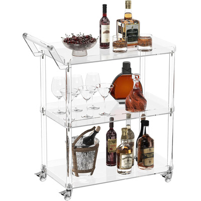 优质亚克力酒吧车 三层Lucite手动推车酒店服务酒水车
