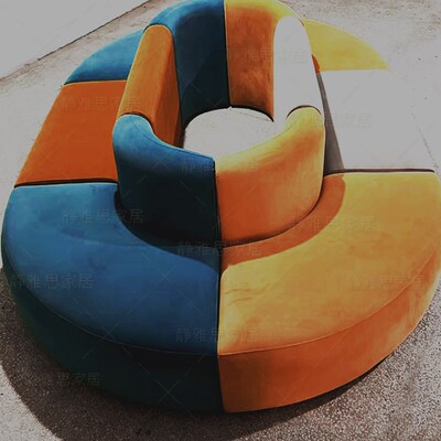 商务休息区椭圆形卡座沙发洽谈设计师款酒店大展T厅包围绕柱子沙