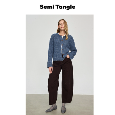 Semi Tangle 26新品羊毛混纺花纱混色小香风简约外套短款开衫