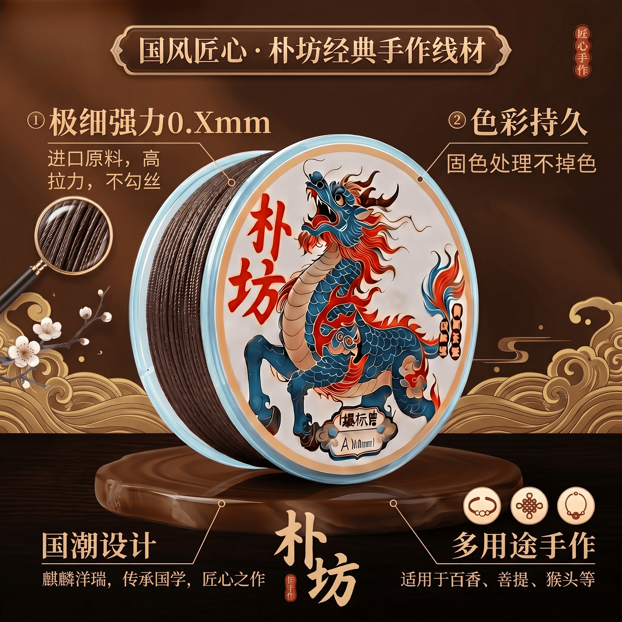 朴坊文玩线绳加密麒麟玉线抗拉扯质感高级可抽芯拆分烧尖塑形