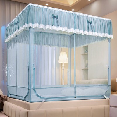 2025新款TU型三开q门拉链防摔蚊帐家用回底婴儿童防摔掉花边防尘