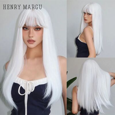 HENRY MARGU White Long Straight Synthetic Wigs for Women Col