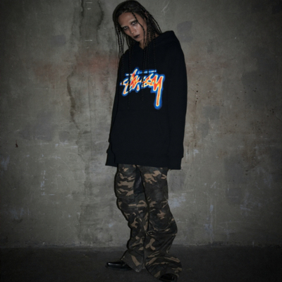 HA7MS 红外线LOGO印花卫衣连帽套头宽松街头新款秋冬休闲上衣