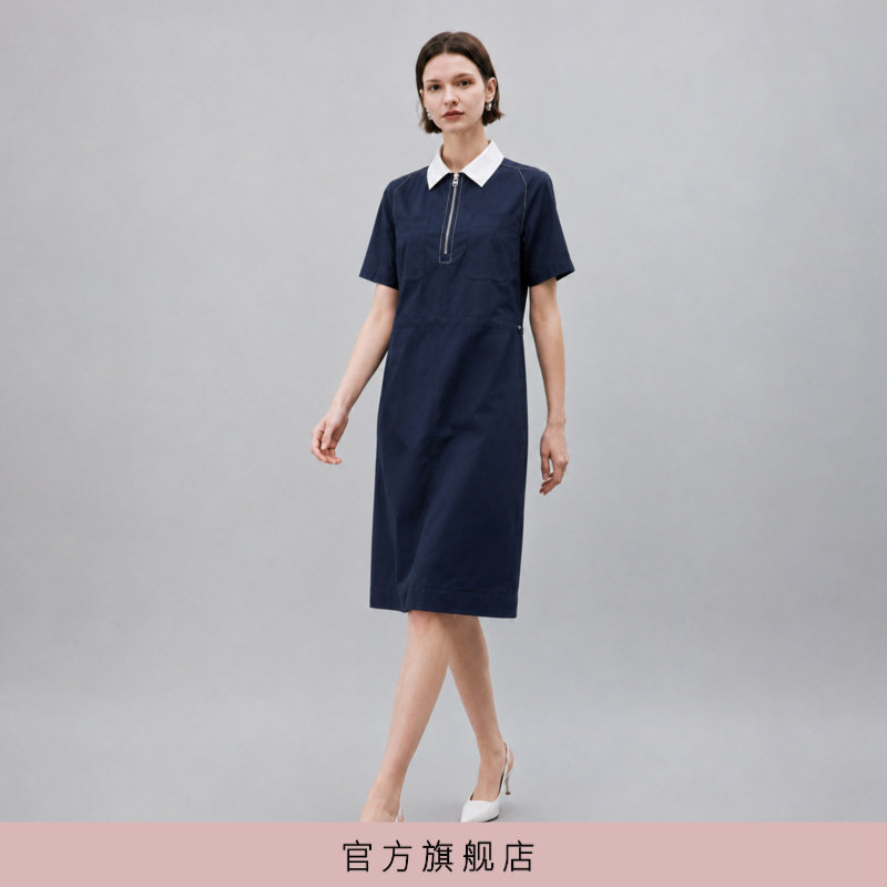 KOREANO/柯利亚诺花青蓝衬衫领大廓形连衣裙26R4-LW8001(AUN)