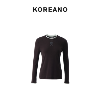 【KOREANO】春秋铁棕色撞色圆领长袖T恤  TT6080(JUN)