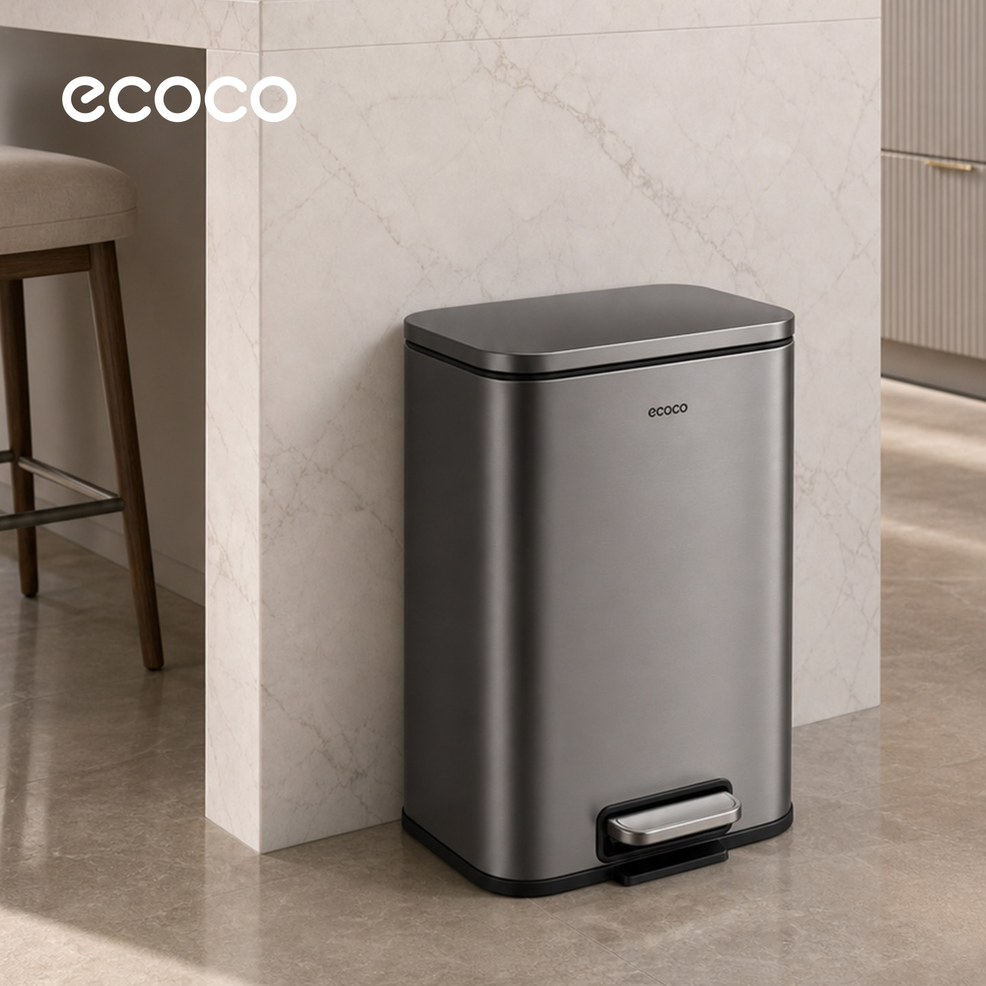 ecoco厨房带盖专用垃圾桶家用大号大容量客厅卧室高颜值轻奢高档