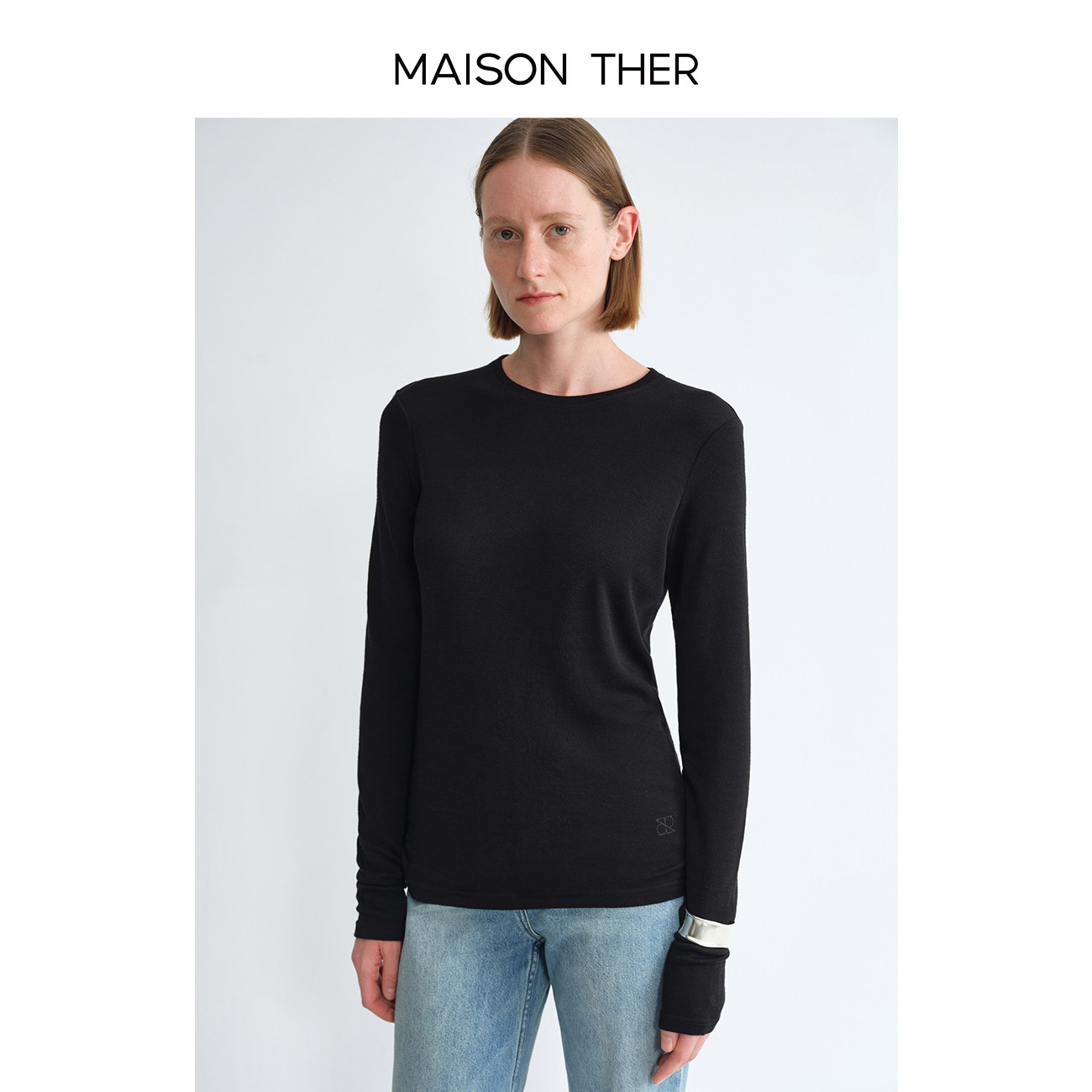 MAISON THER通穿三季羊毛真丝长袖打底上衣2025初春极简圆领长袖T