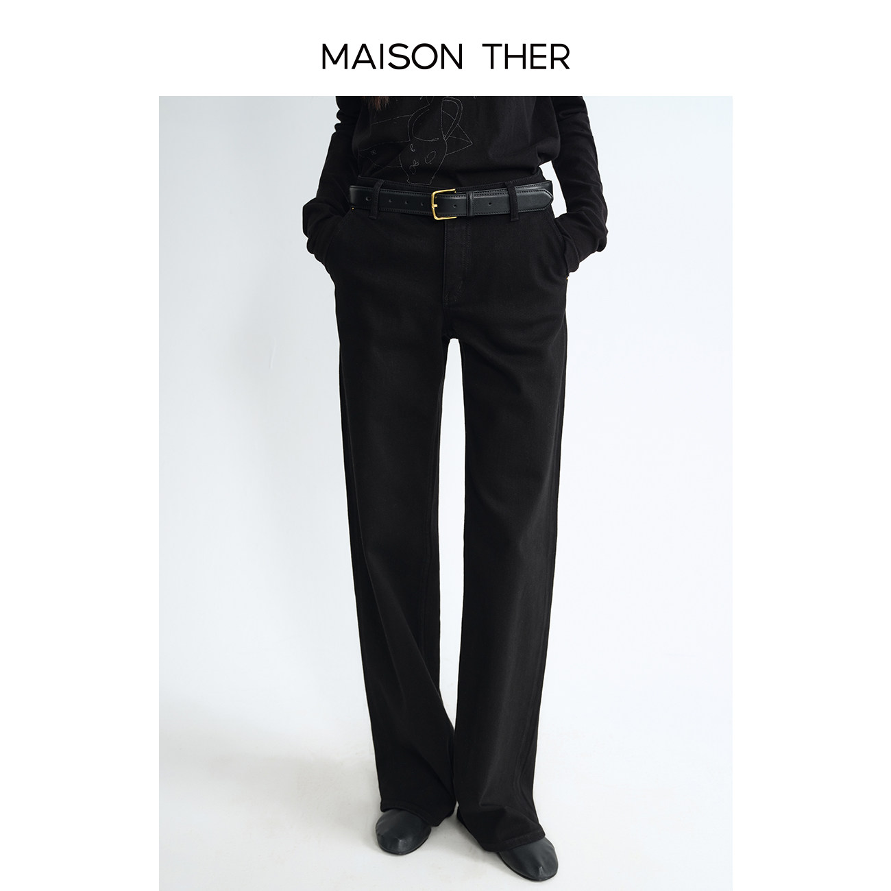 MAISON THER【智感通勤】中低腰男友牛仔裤微弹高雅原坯百搭白牛