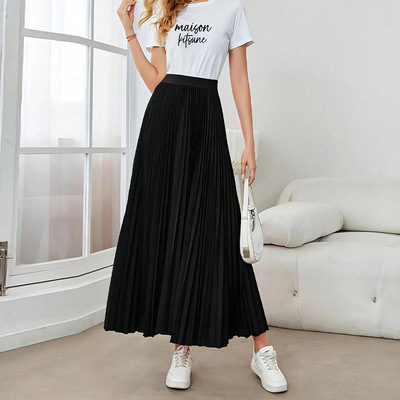 Women Skirts Elegant裙子欧美半身裙优雅百褶大摆伞裙涤纶裙女