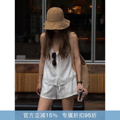 RHER STUDIO“排扣吊带”夏季苎麻天丝混纺背心休闲百搭显瘦D0010