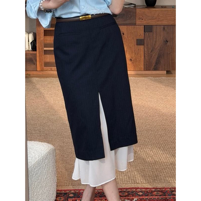 7SEVEN 新款春夏拼接设计感高腰垂坠感显瘦半身A字裙4694