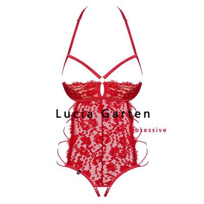 obsessive绑带塑身衣紧身连体衣透视装蕾丝欧洲进口红色女士