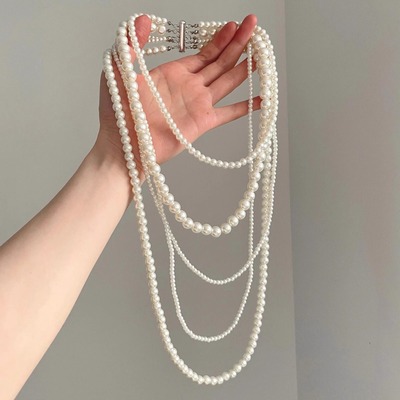 Vintage古着 Multi-layered fashion pearl tassels项链