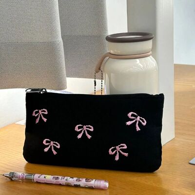 Black bow embroidery pen bag High appearance level Cosmetic
