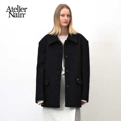 Atelier Nain2025年冬季新款毛呢外套女韩版西装黑色保暖大衣