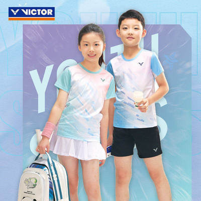 威克多VICTOR胜利儿童青少年羽毛球服训练运动服速干短袖52022