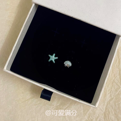 蓝色海星贝壳耳钉度假风精致简约