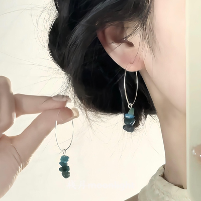 民族风蓝色天然石耳环精致高级感