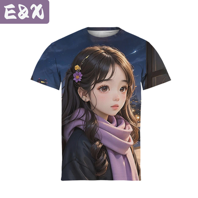 New Cute Girl T-Shirts Crewneck Casual Tropical Women's Tops