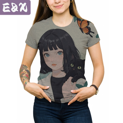 Cats T-Shirt For Women Round Neck Short Sleeves Casual Tops