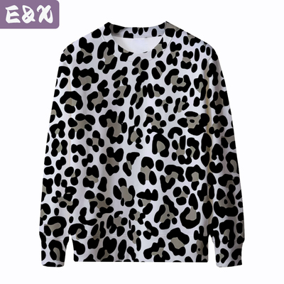 春秋女款豹纹圆领卫衣虎纹卫衣