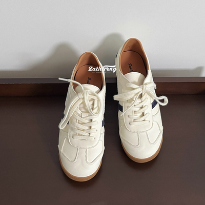 ZACHPENG新款2025真皮复古风做旧系带平底德训鞋女浅口牛皮女单鞋