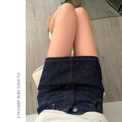 深蓝色牛仔裤裙女夏季高