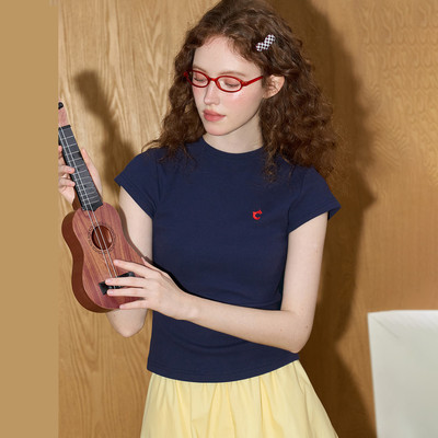 coolhut藏青短袖修身显瘦T恤女