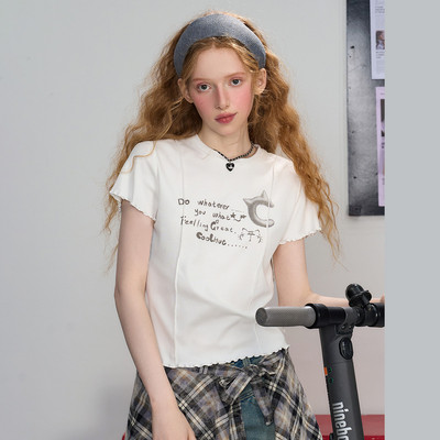 甜美蝴蝶结印花短袖T恤