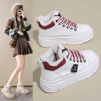 棉鞋女冬季新款加绒加厚保暖真皮小码34增高6cm高帮运动老爹鞋