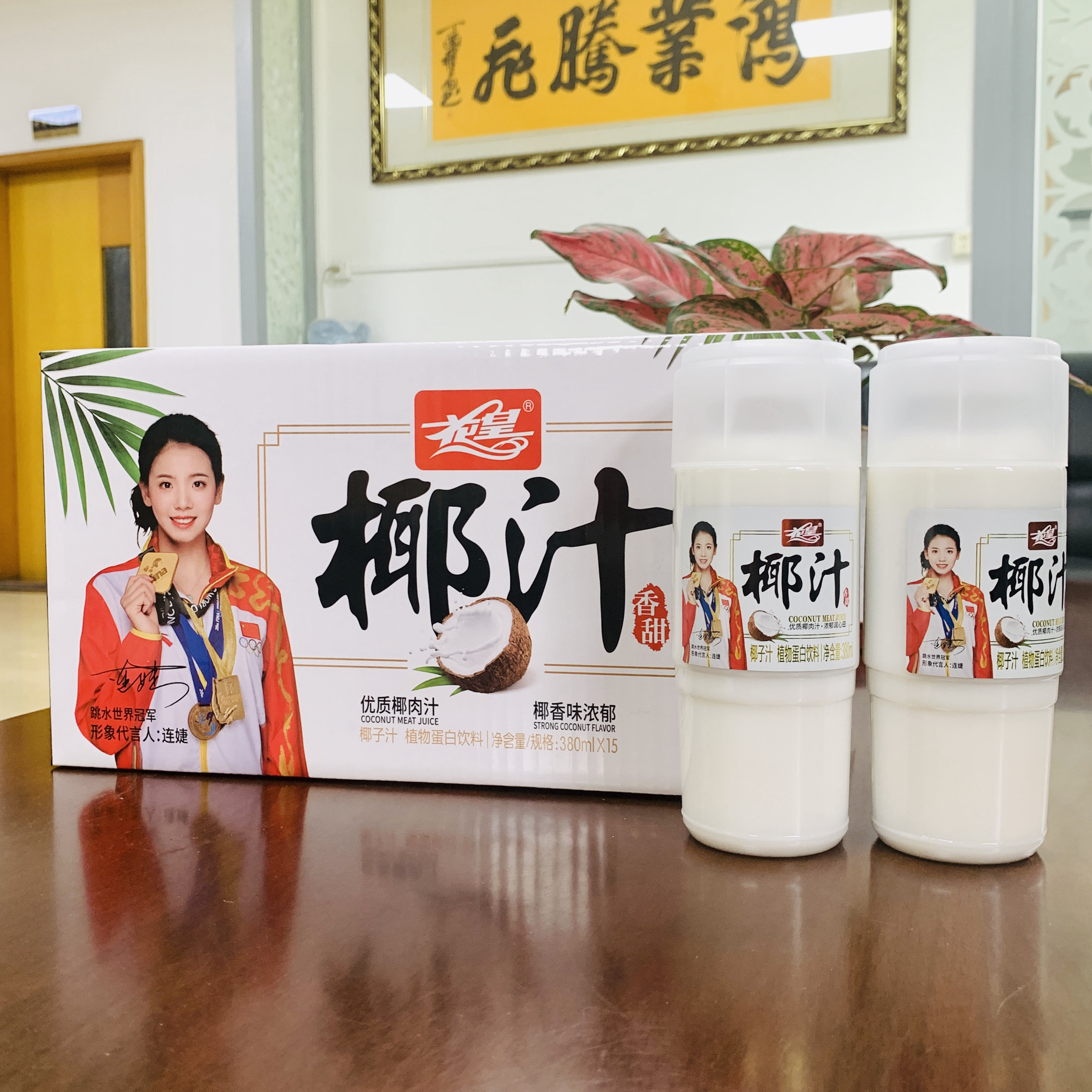 380ml花皇椰汁植物蛋白饮料椰肉汁饮料生椰乳原浆饮料瓶装批发