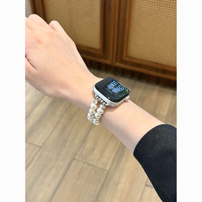 适用苹果S11珍珠表带双排小米9华为GT654腕带小香风钻石红米watch