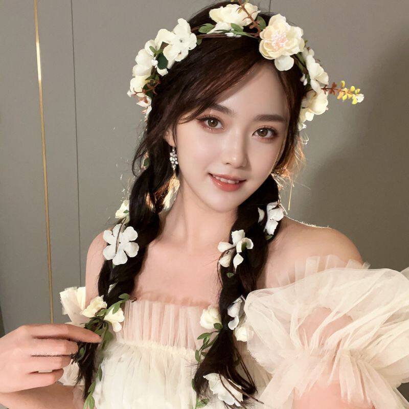 藤条田园风头饰花环发箍森系气质小清新头箍百搭超仙少女花朵发饰