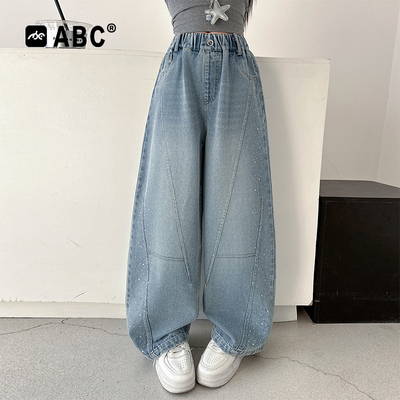 ABC女童春秋烫钻阔腿牛仔裤
