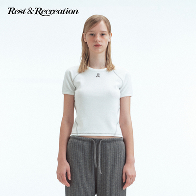 RR华夫格logo刺绣插肩短袖T恤