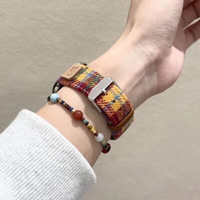 适用苹果iwatchS11手表带s10彩虹格纹皮S9876韩系KT猫秋冬新款se