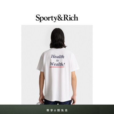 Sporty&Rich Tennis系列男女同款宽松休闲简约logo短袖T恤上衣