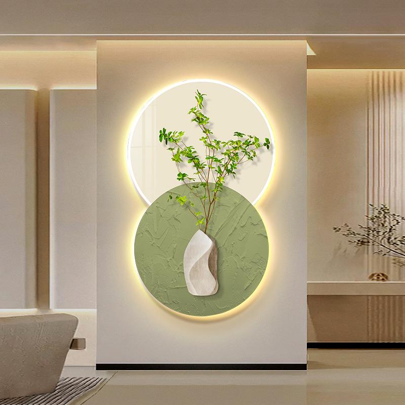 入户玄关装饰画小清新高级感绿植led氛围灯画奶油风走廊过道挂画