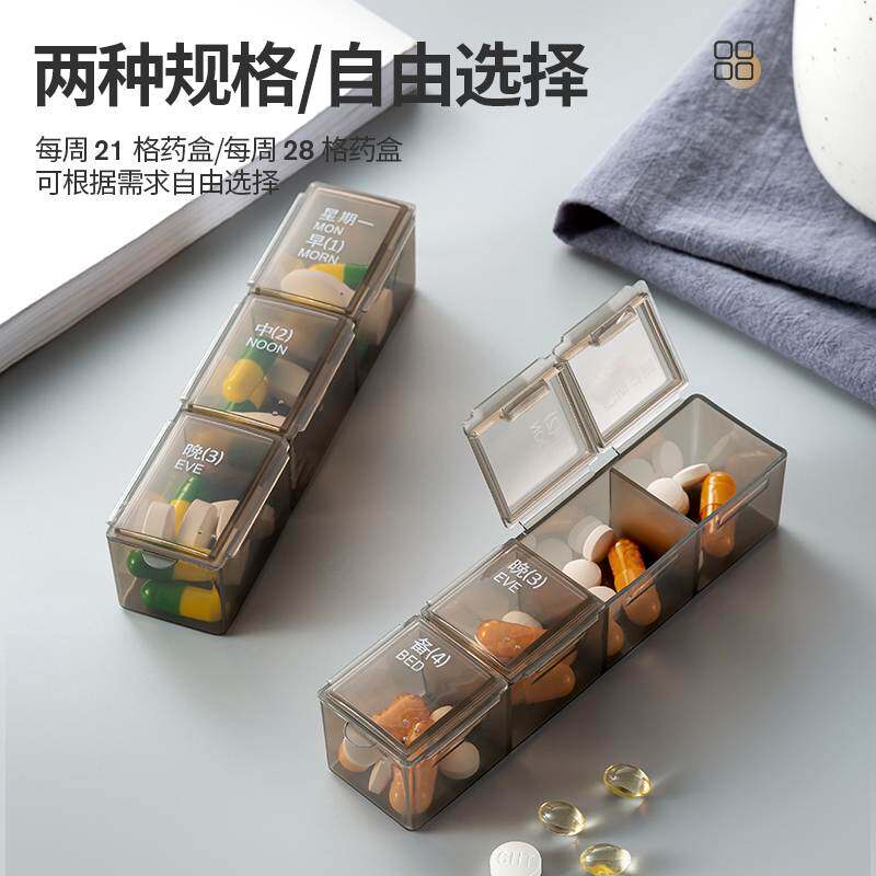 药盒便携一周七天早中晚药品分装盒7日大容量分药器吃药提醒盒云