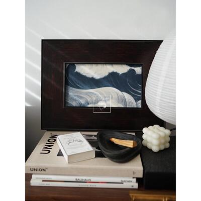 WGallery牛仔蓝氛围感中古海浪日本浮世绘哑光油布装饰画实木框