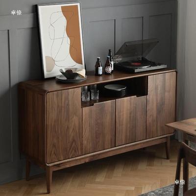 1857新中代式餐物厅储柜北美木黑胡桃木餐边柜客厅柜子现简约实茶