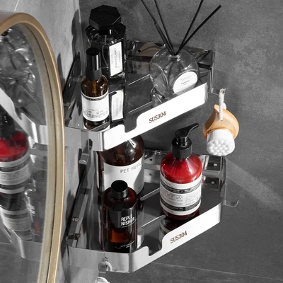 卫生间免打孔置物架沥水洗发置放收纳架不锈钢墙角角架