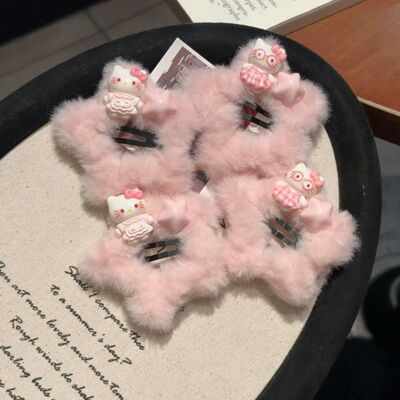 爆款福利猫咪可爱星星甜美蝴蝶结发夹少女毛绒刘海BB发卡五角