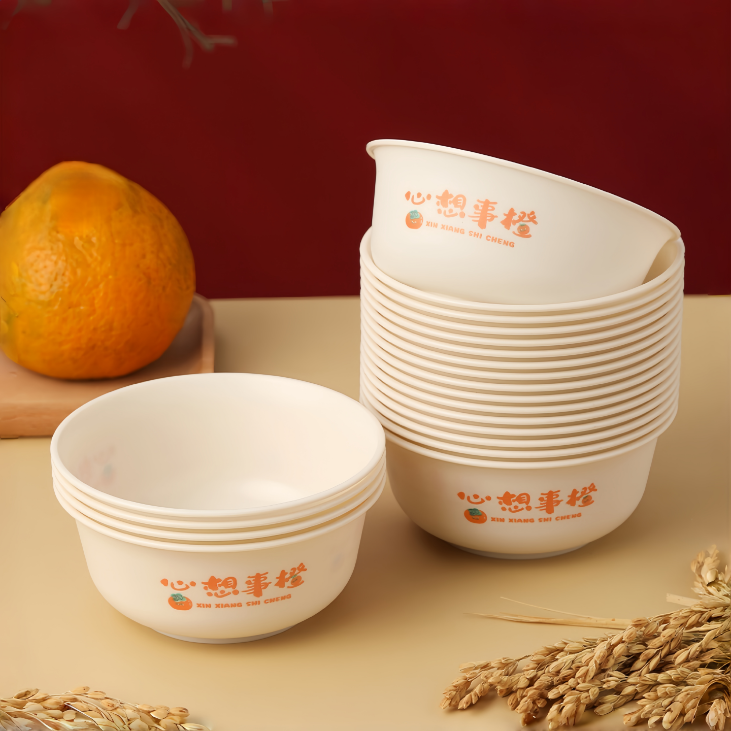 稻壳色一次性饭碗家用食品级碗筷餐具套装加厚加硬聚餐野餐户外碗