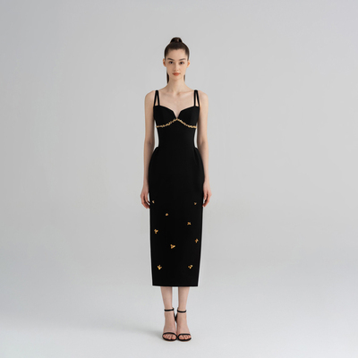 同款气质法式高端黑色吊带连衣裙