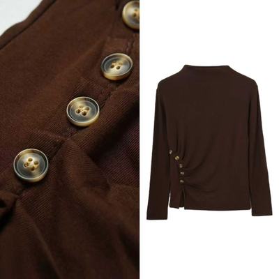 【清仓狂欢】加绒～修身显瘦洋气上衣下摆不规则半高领长袖8016#