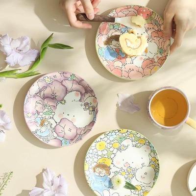 蓝莲花羡鸟文社手绘釉下彩陶瓷吐骨碟家用小菜碟小碟子盘子小吃碟