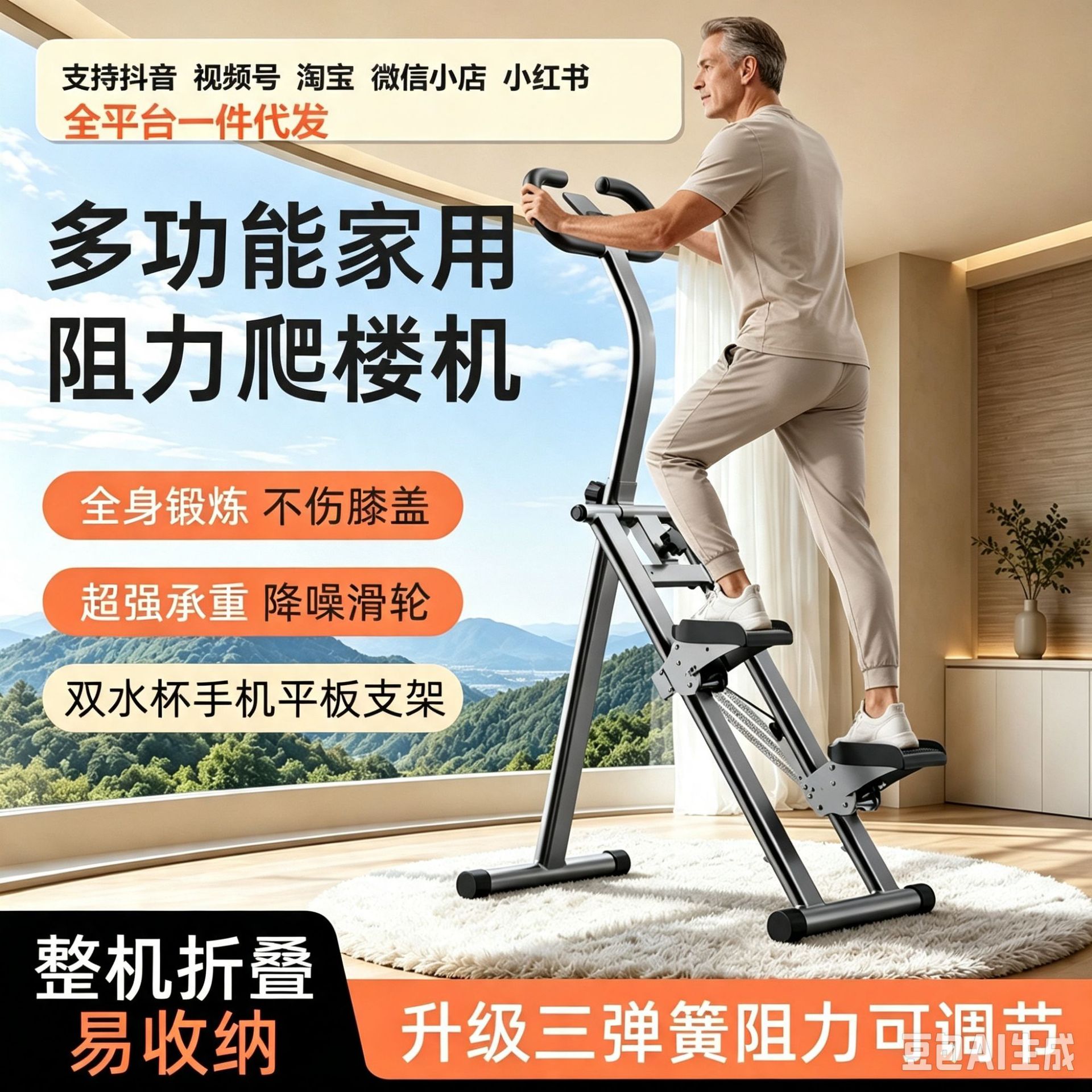 第7代家用爬楼机室内可折叠有氧健身器材原地登山跑步器踏步机