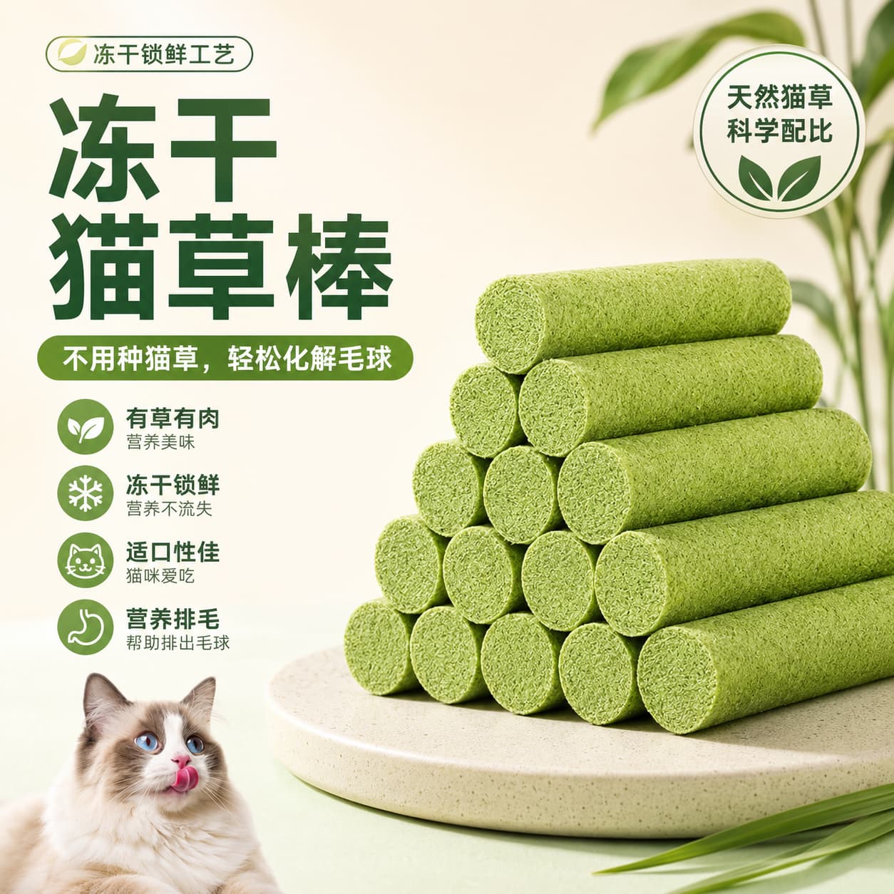冻干猫草棒猫咪零食化毛排毛球磨牙洁齿幼猫成猫温和去毛宠物草棒